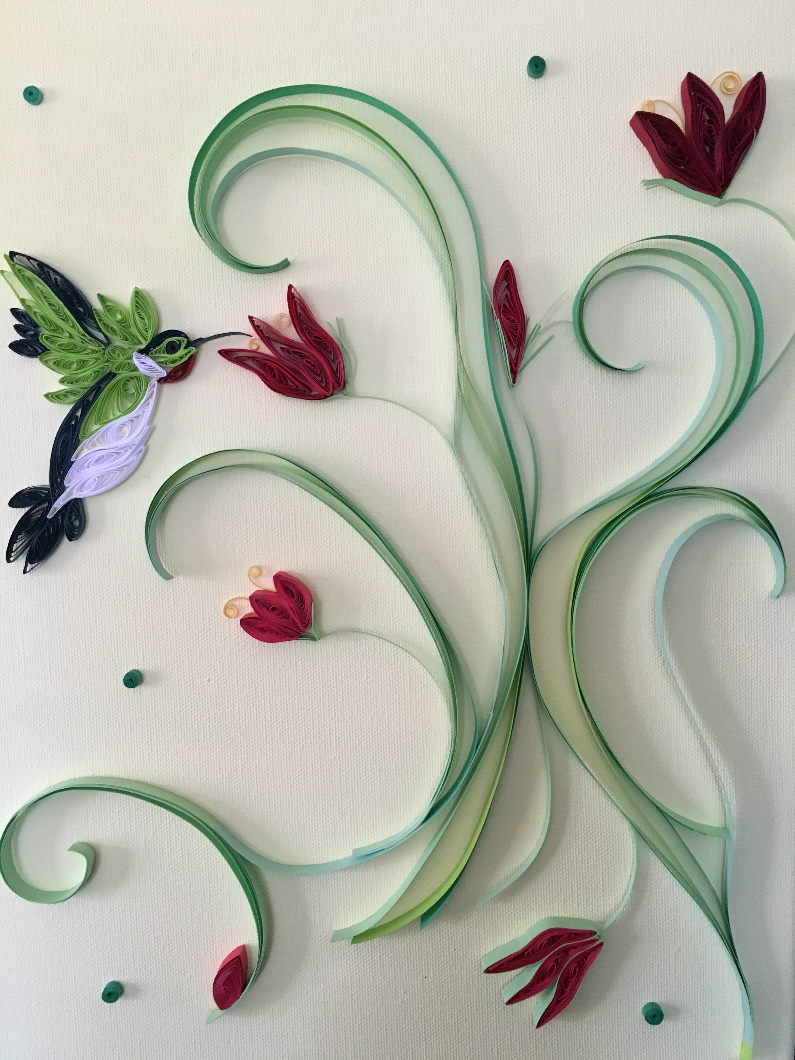 Hummingbird in Red Flowers – Quilling.com